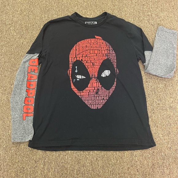 Marvel | Shirts | Marvel Deadpool Black Red Big Text Logo Long Slv ...